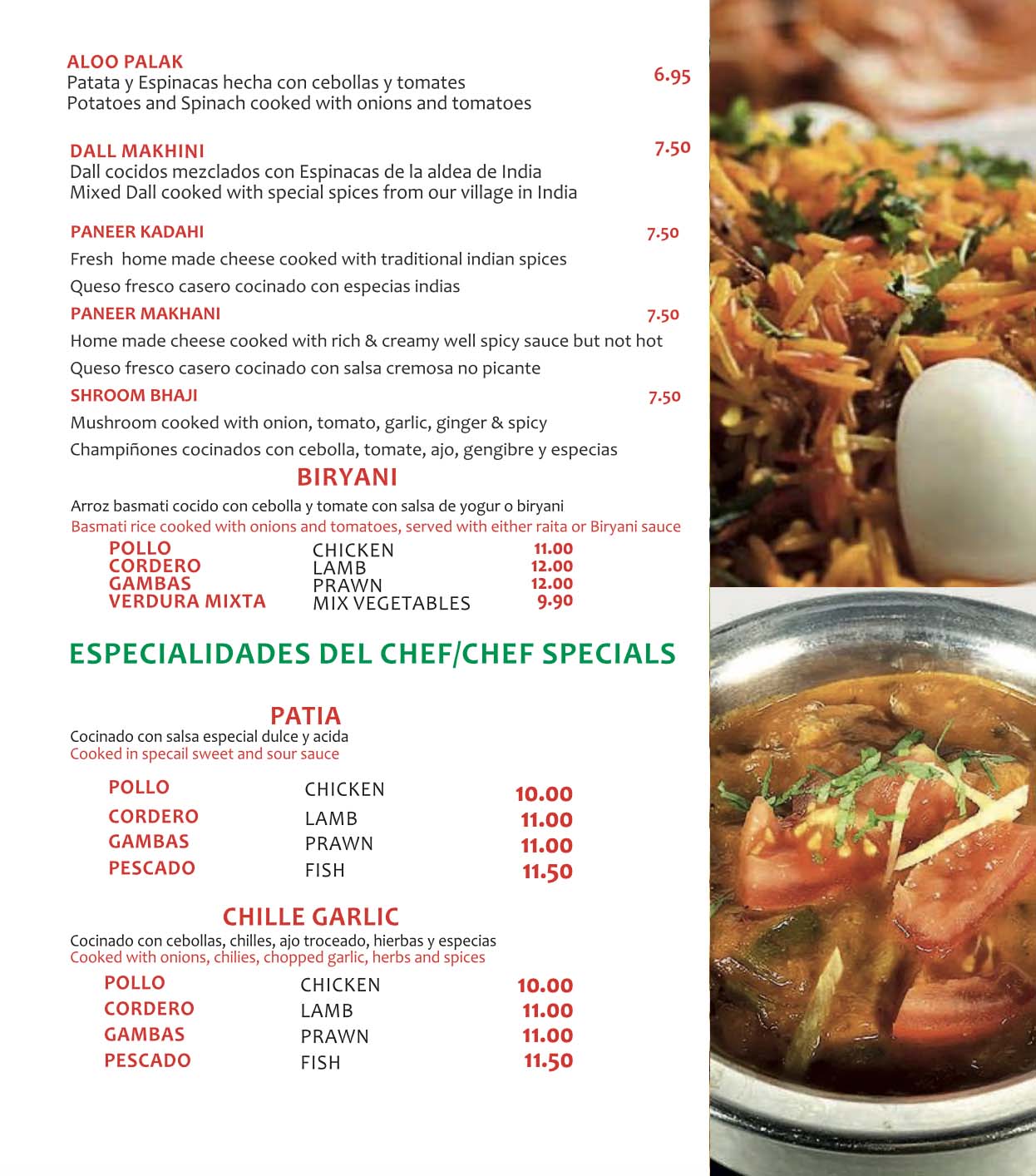 Menu | Bollywood Indian Restaurant Sevilla
